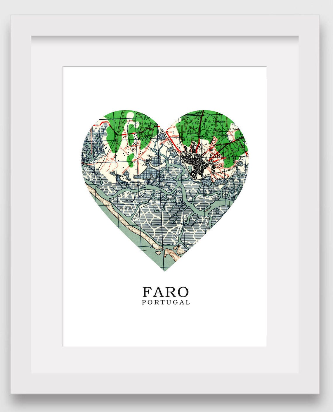 Faro Map Heart Print Portugal Map Art Faro Portugal Map | Etsy