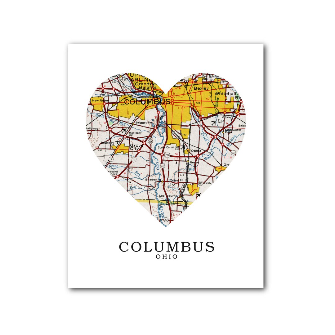 Columbus Map Heart Print, Columbus Map Art, Columbus Map, Heart Map ...