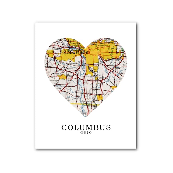 Columbus Map Heart Print Columbus Map Art Columbus Map | Etsy