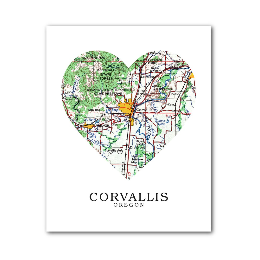 Corvallis Map Heart Print, Corvallis Map Art, Oregon Map, Heart Map ...
