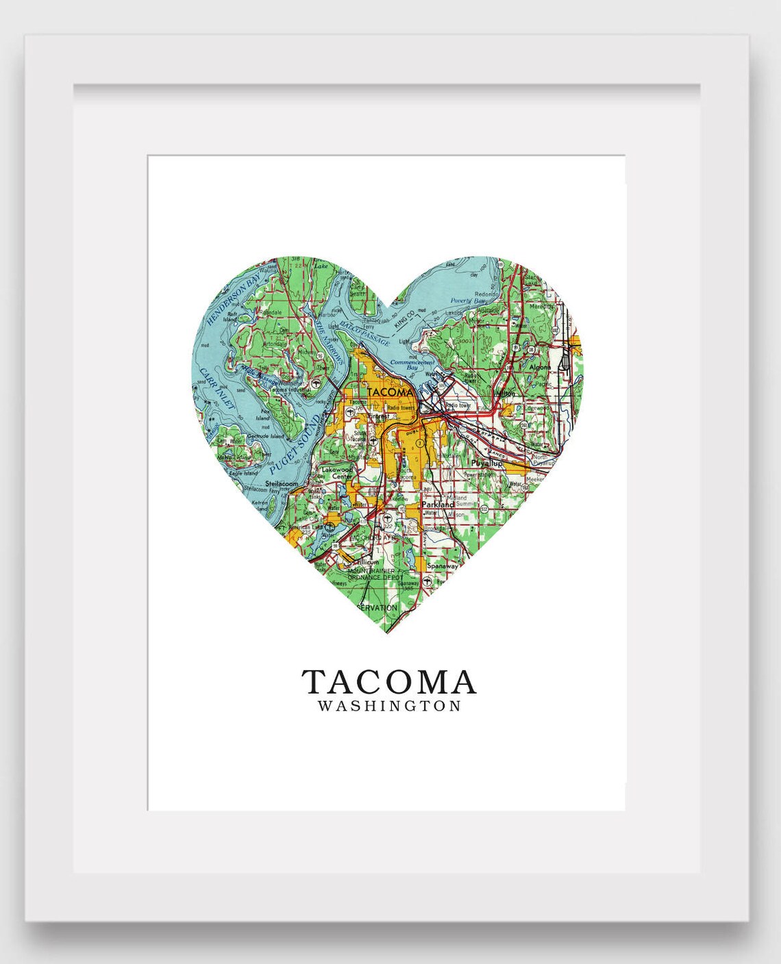 Tacoma Map Heart Print Washington Map Art Tacoma Washington - Etsy