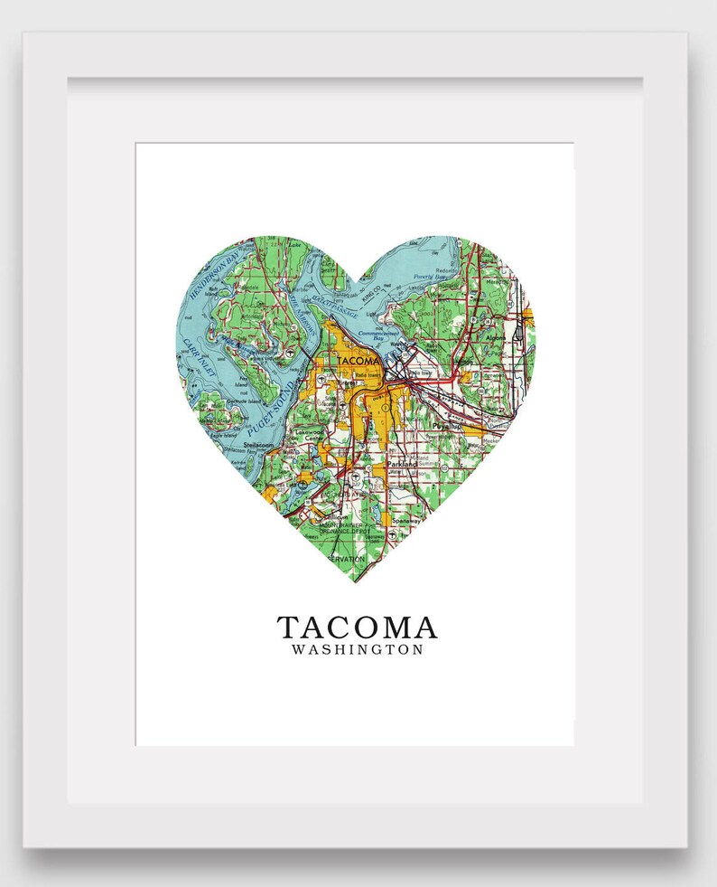 Tacoma Map Heart Print Washington Map Art Tacoma Washington - Etsy