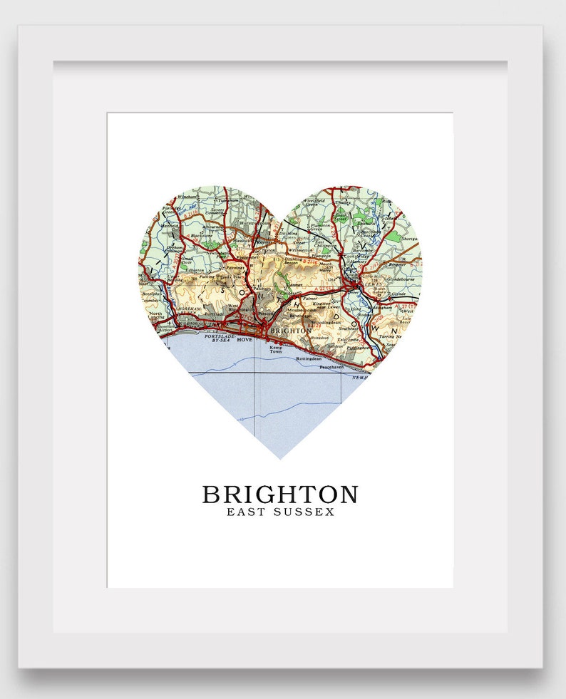 Brighton Map Heart Print Brighton Map Art Sussex Map Sussex - Etsy
