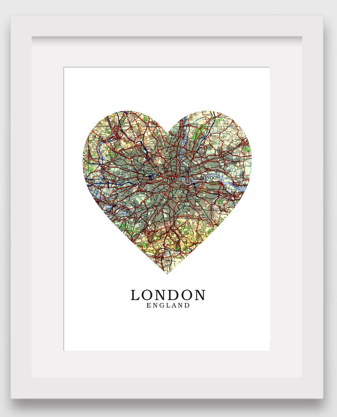 London Map Heart Print London Map Art London England Map | Etsy