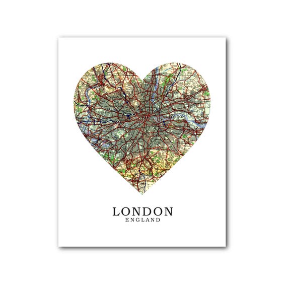 London Map Heart Print London Map Art London England Map | Etsy