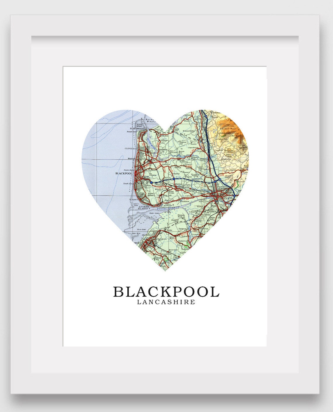 Blackpool Map Heart Print Blackpool Map Art Lancashire Map - Etsy