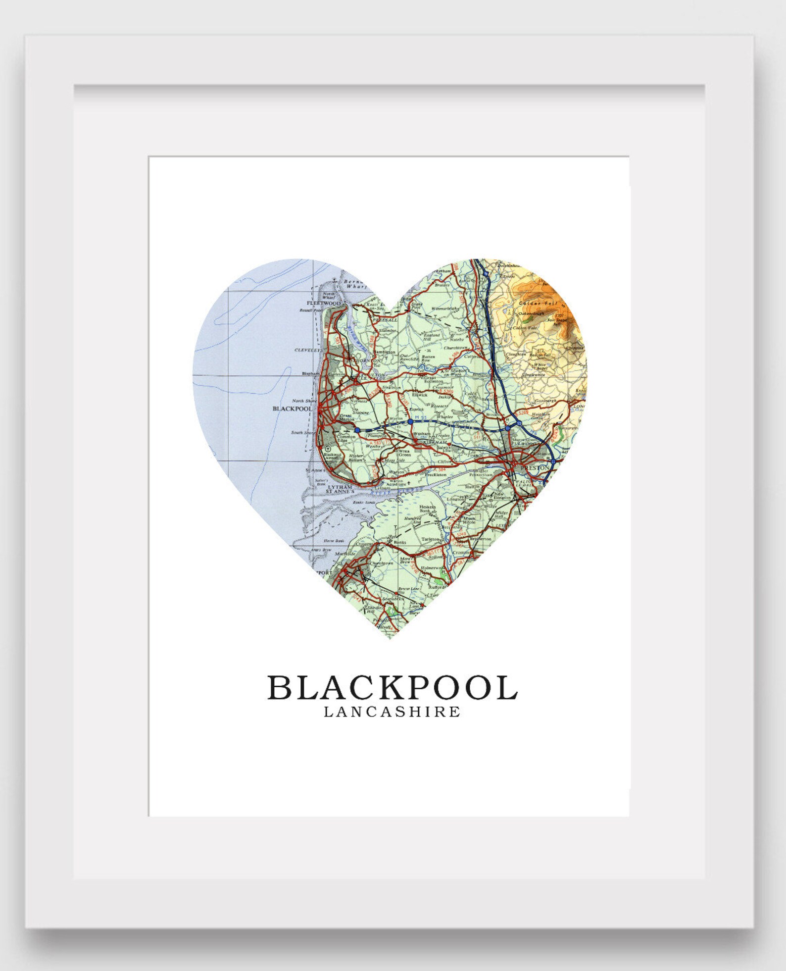 Blackpool Map Heart Print Blackpool Map Art Lancashire Map - Etsy