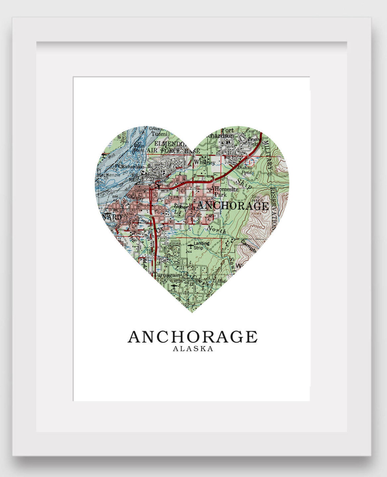 Ancourage Map Heart Print Ancourage Map Art Ancourage Alaska | Etsy