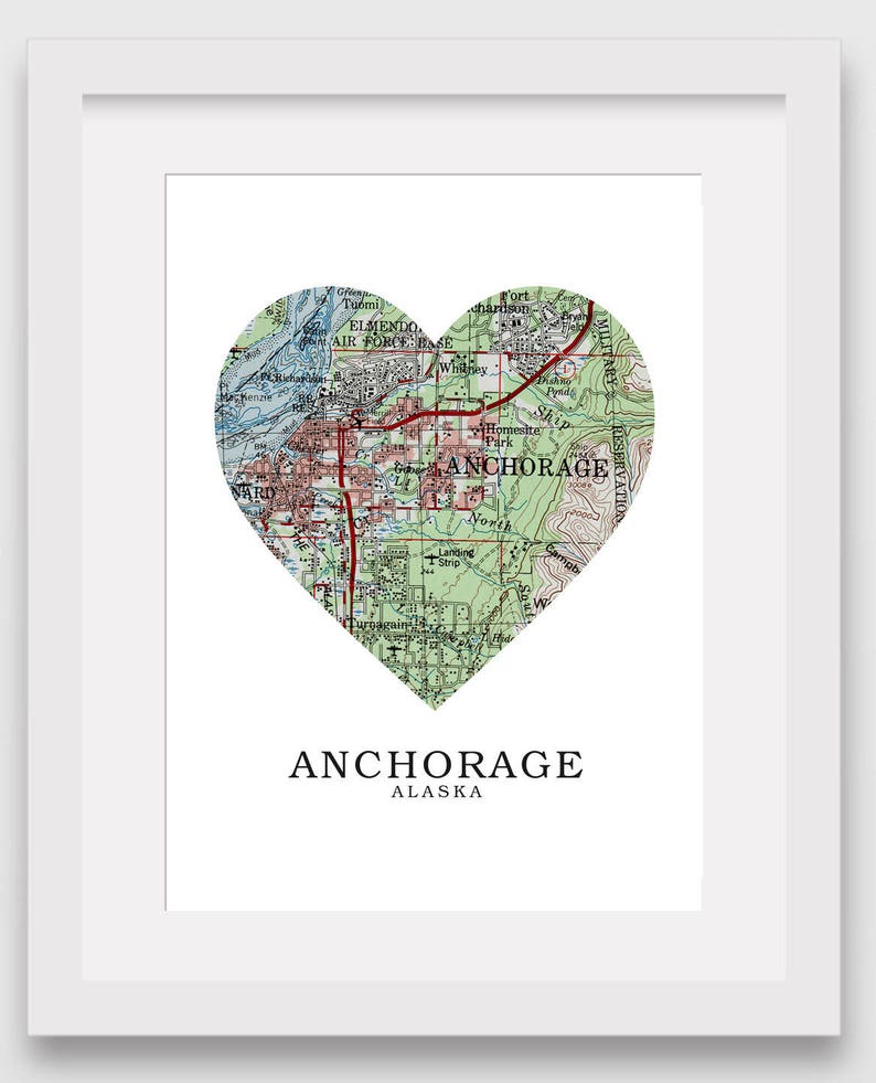 Ancourage Map Heart Print Ancourage Map Art Ancourage Alaska | Etsy