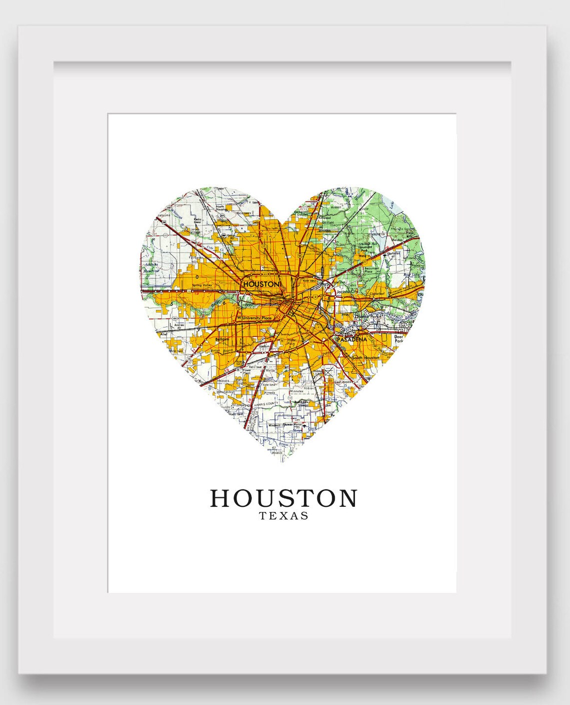 Houston Map Heart Print Houston Map Art Houston Texas Map - Etsy