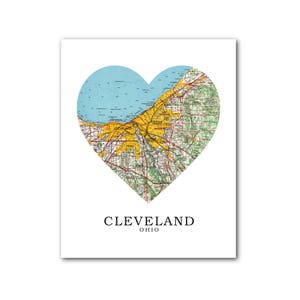 Cleveland Map Heart Print, Cleveland Map Art, Cleveland Map, Heart Map ...