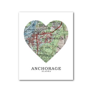 Ancourage Map Heart Print, Ancourage Map Art, Ancourage Alaska Map ...