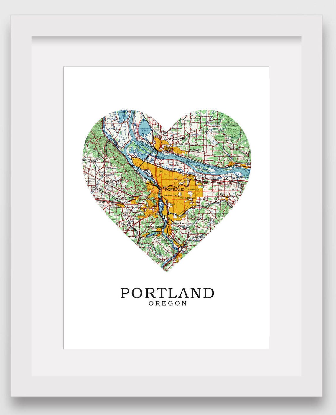 Portland Map Heart Print Portland Map Art Oregon Map Heart | Etsy