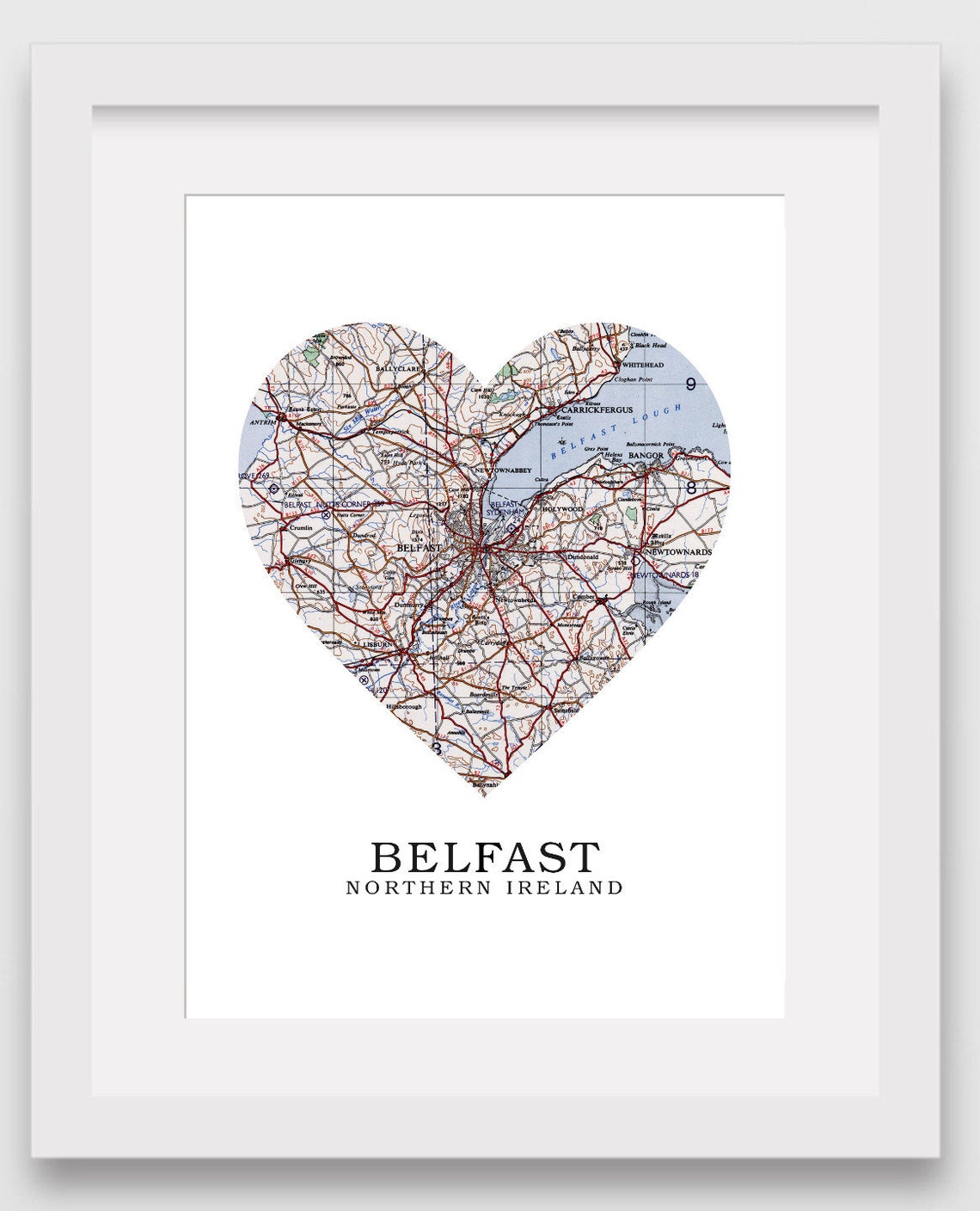 Belfast Map Heart Print Belfast Map Art Northern Ireland - Etsy