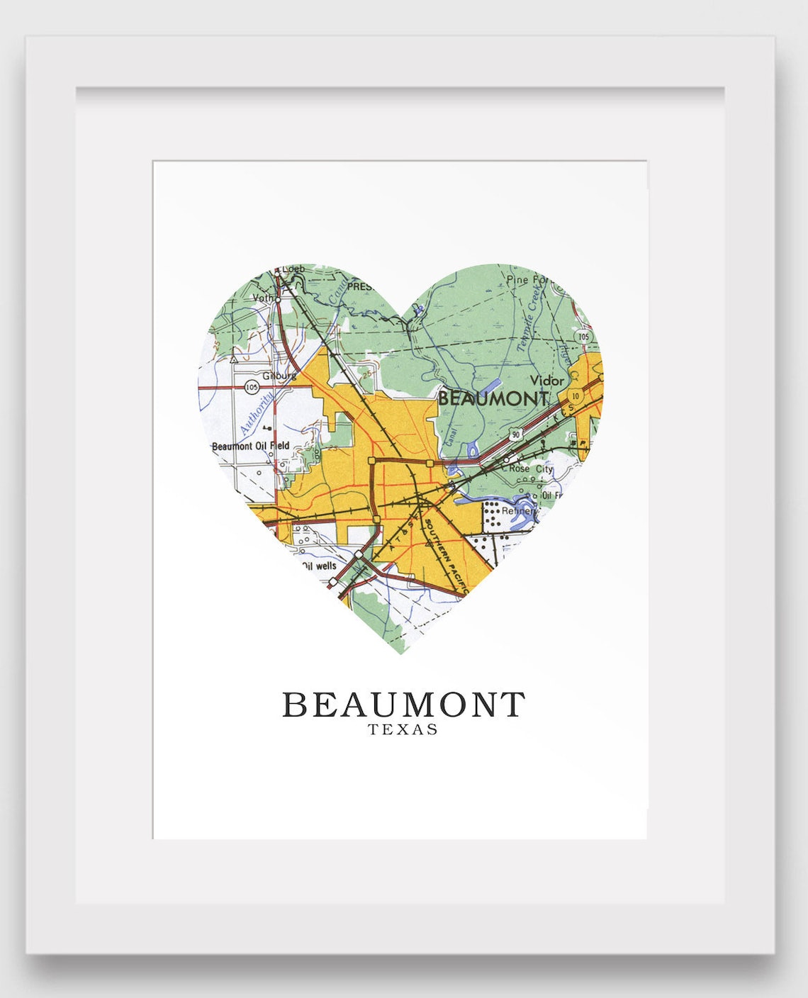 Beaumont Map Heart Print Beaumont Map Art Beaumont Texas | Etsy