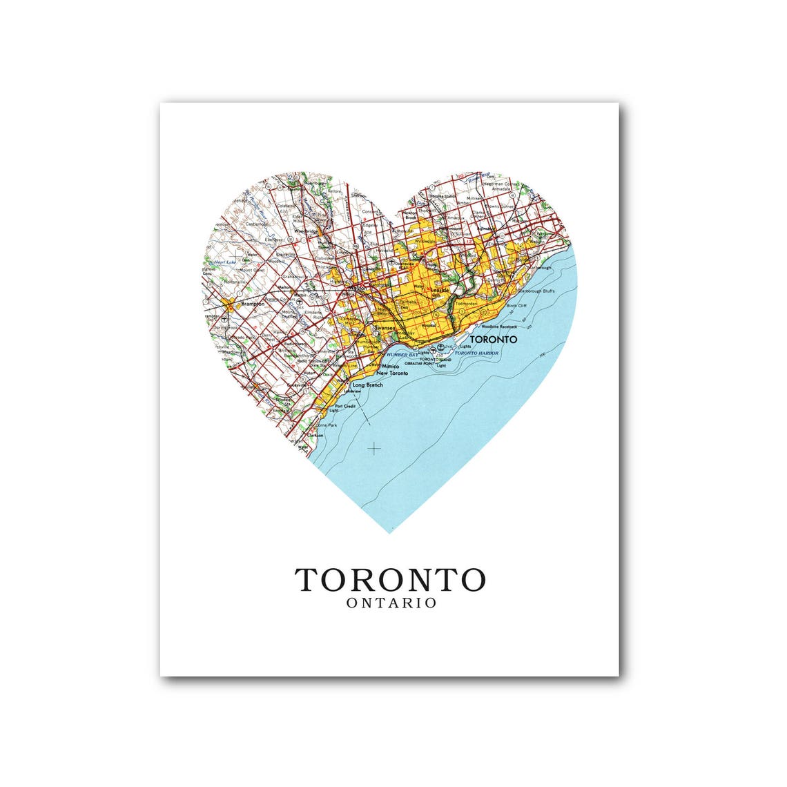 Toronto Map Heart Print Toronto Map Art Ontario Canada Map - Etsy