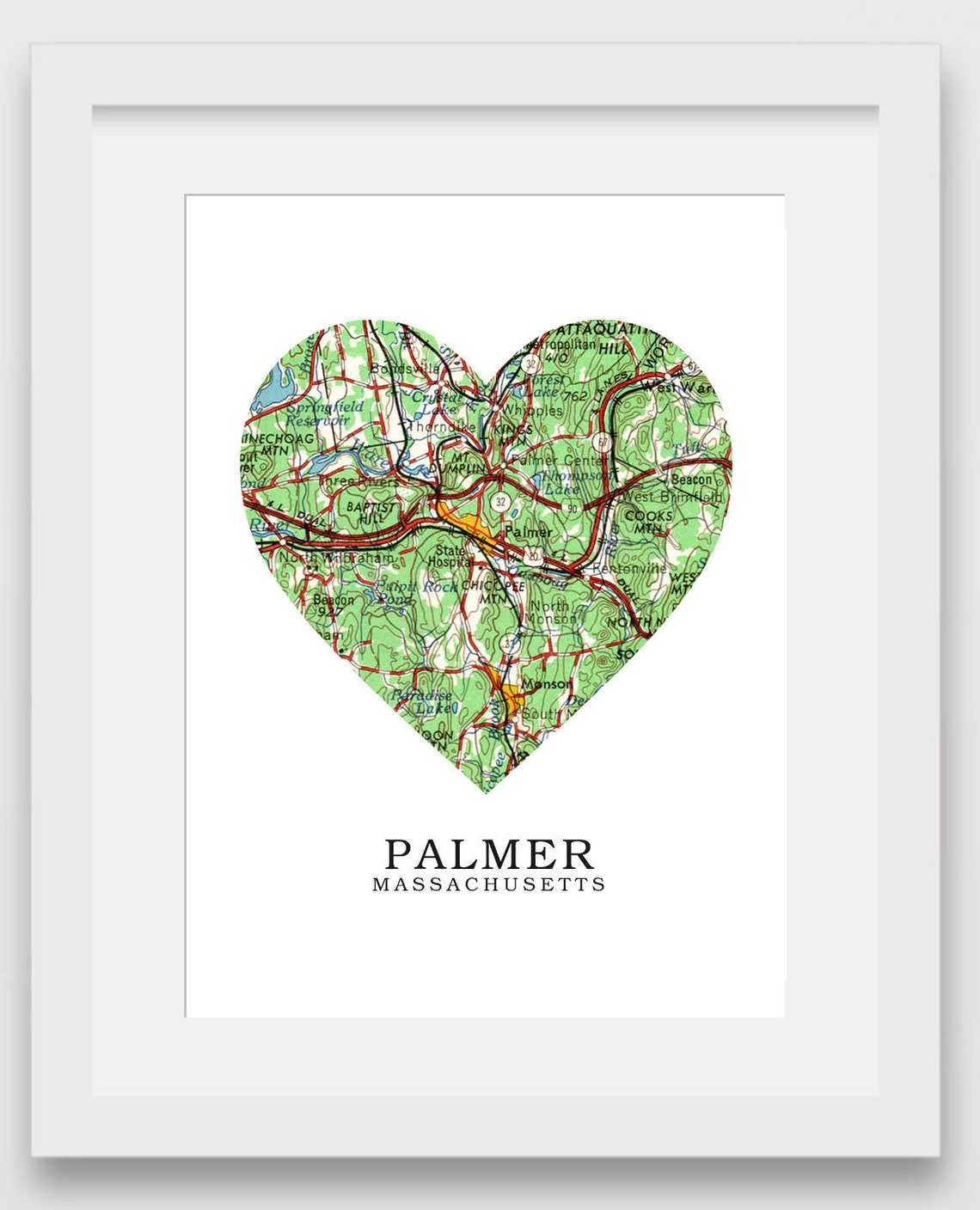 Palmer Map Heart Print Massachusetts Map Art Palmer Map | Etsy