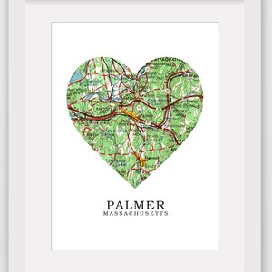 Palmer Map Heart Print, Massachusetts Map Art, Palmer Map, Heart Map ...