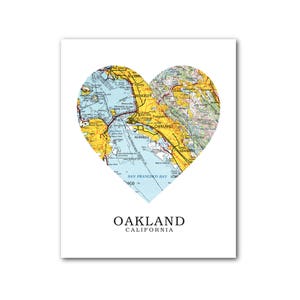 Oakland Map Heart Print, Oakland Map Art, California Map, CA Heart Map ...