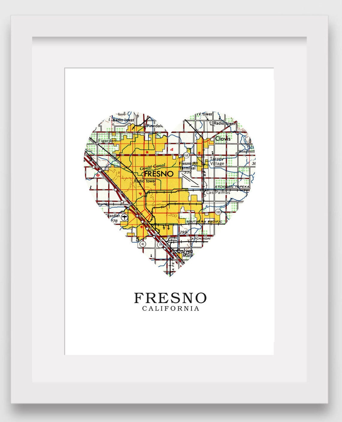 Fresno Map Heart Print Fresno Map Art California Map Heart - Etsy