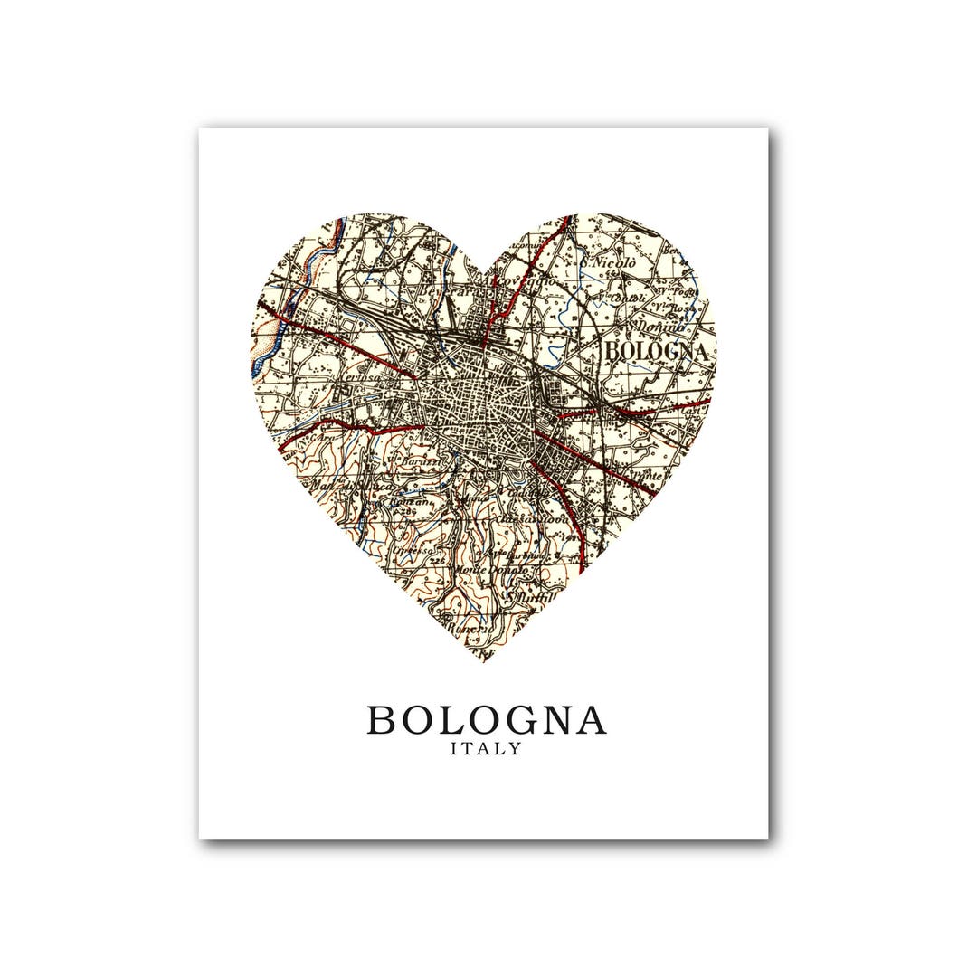 Bologna Map Heart Print, Italy Map Art, Bologna Italy Map, Heart Map ...