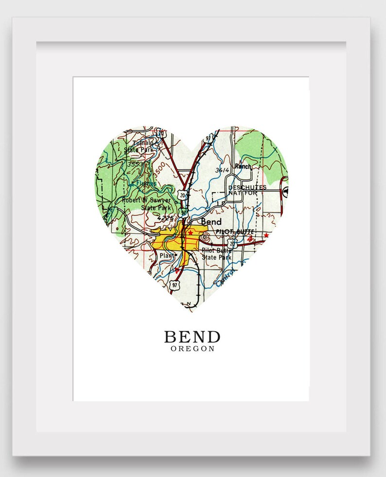 Bend Map Heart Print Bend Map Art Oregon Map Heart Map - Etsy