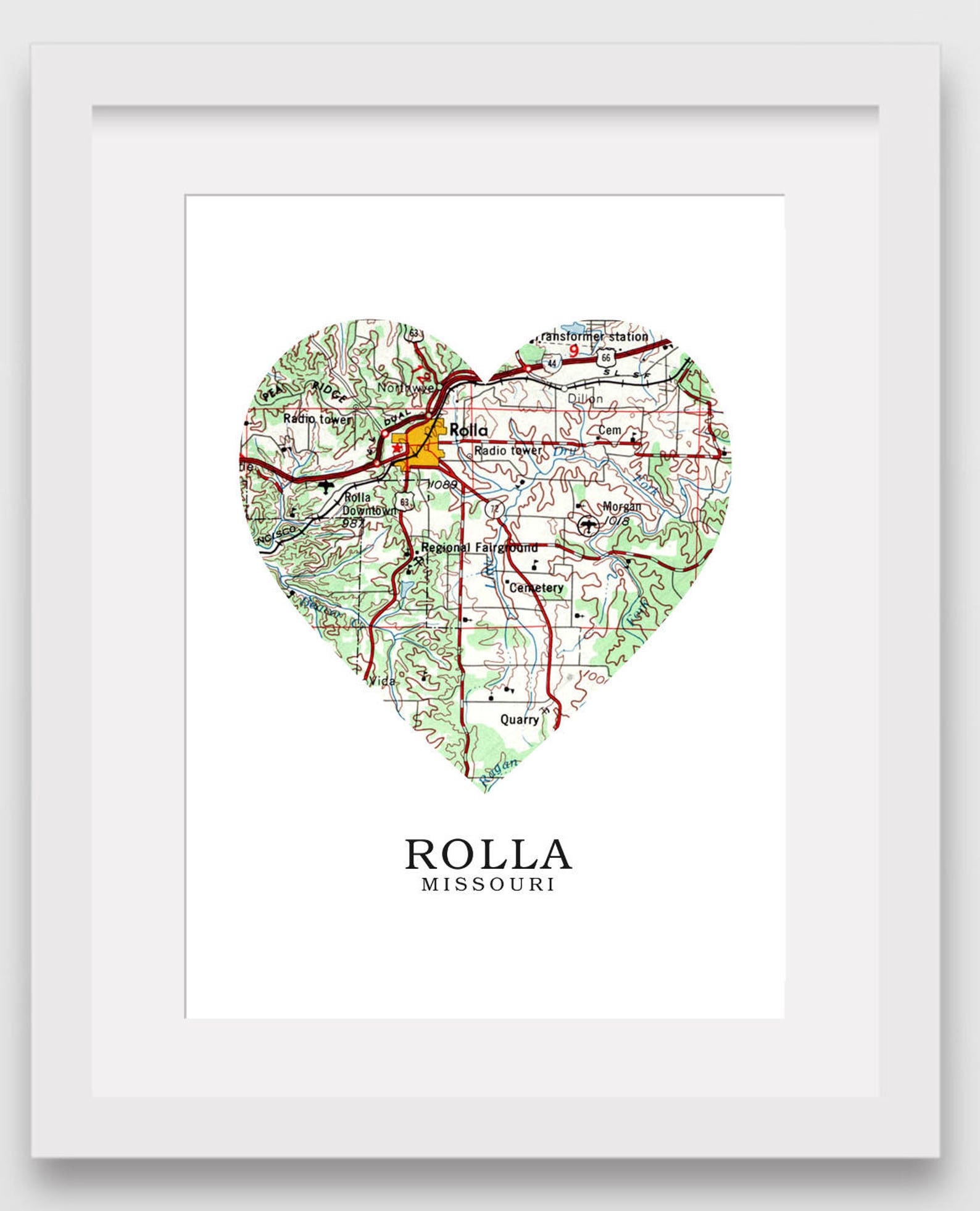 Rolla Map Heart Print Rolla Map Art Missouri Map Heart Map - Etsy