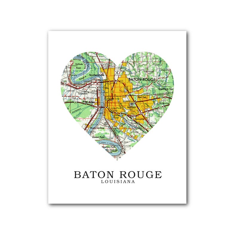 Baton Rouge Map Heart Print Baton Rouge Map Art Baton Rouge - Etsy