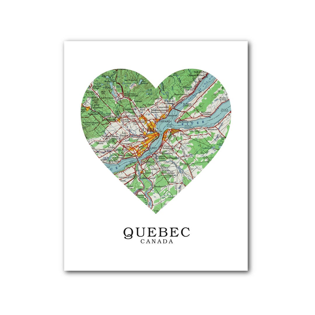 Quebec Map Heart Print, Quebec Map Art, Canada Map, Heart Map, Quebec ...