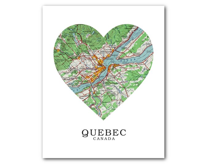 Quebec Map Heart Print, Quebec Map Art, Canada Map, Heart Map, Quebec ...