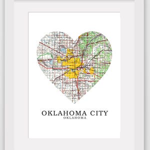Oklahoma City Map Heart Print, Oklahoma Map Art, Oklahoma Map, Heart ...
