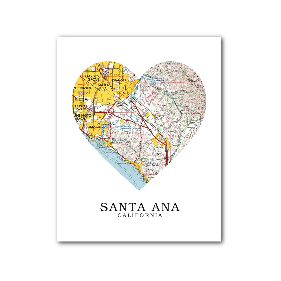 Santa Ana Map Heart Print, Santa Ana Map Art, California Map, Heart Map ...