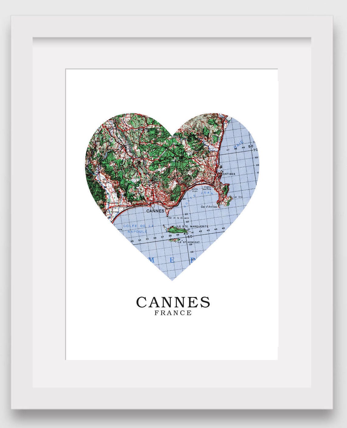 Cannes Map Heart Print Cannes Map Art Cannes Map France | Etsy