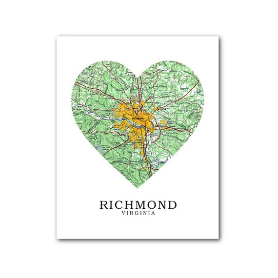 Richmond Virginia Map Heart Print Richmond City Richmond - Etsy