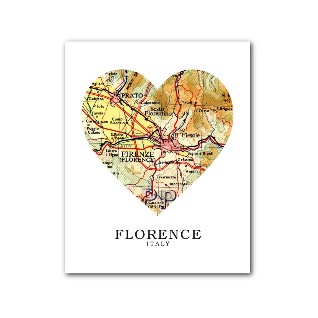 Florencia mapa corazón impresión, Italia mapa arte, Florencia Italia ...