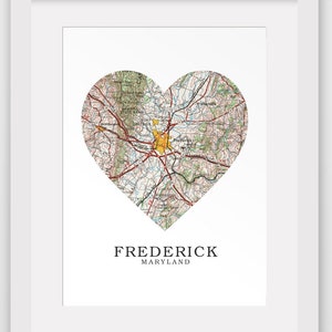 Frederick City Map Heart Print, Frederick Map Art, Frederick Map, Heart ...