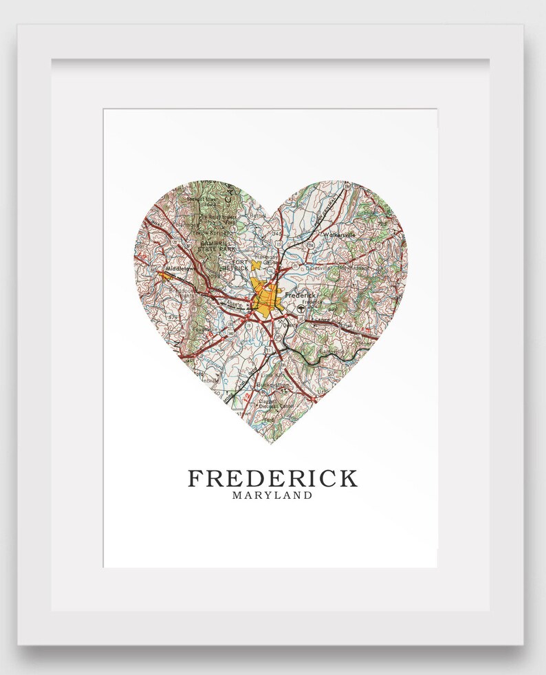 Frederick City Map Heart Print Frederick Map Art Frederick - Etsy