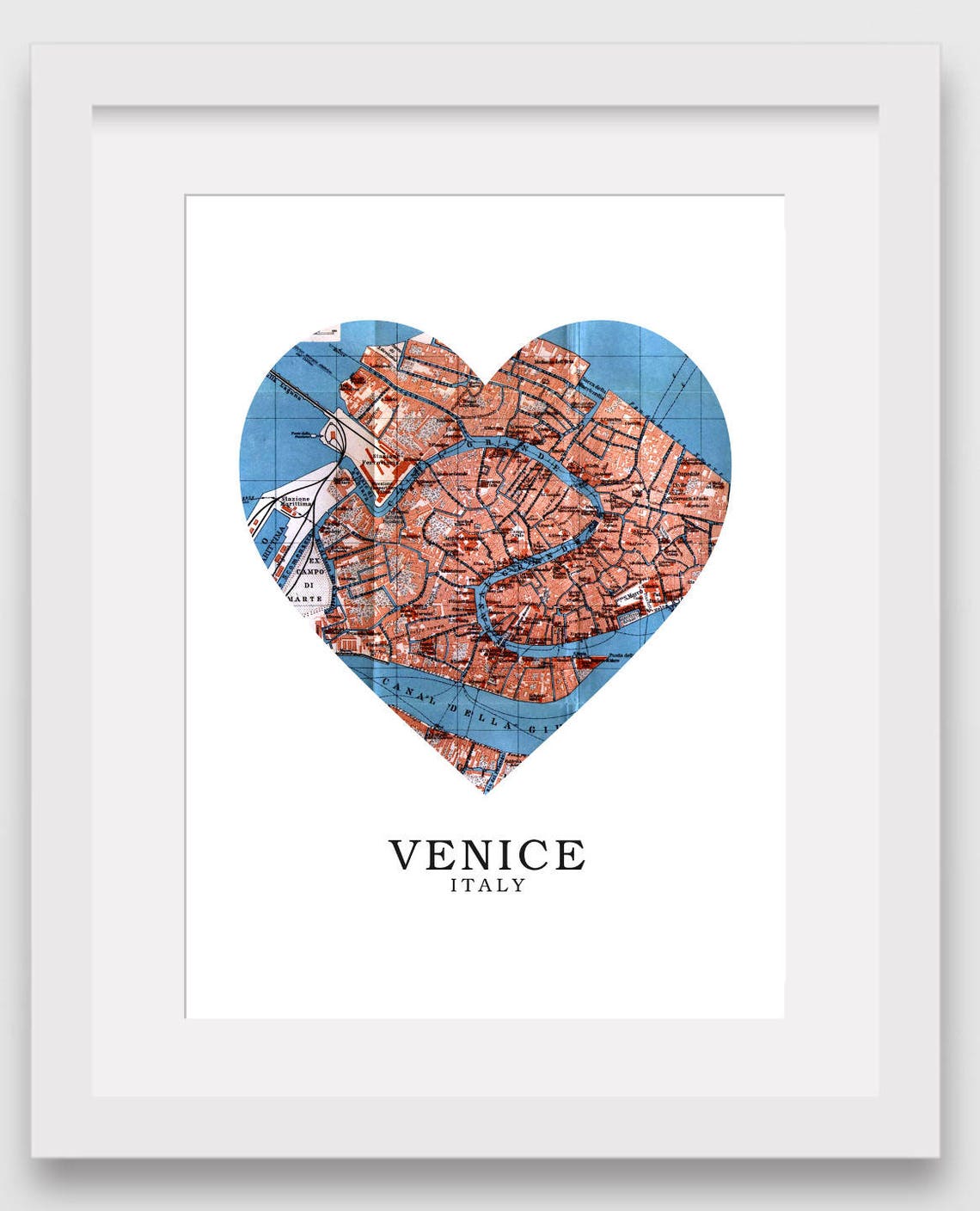 Venice Map Heart Print Venice Map Art Venice Italy Map - Etsy
