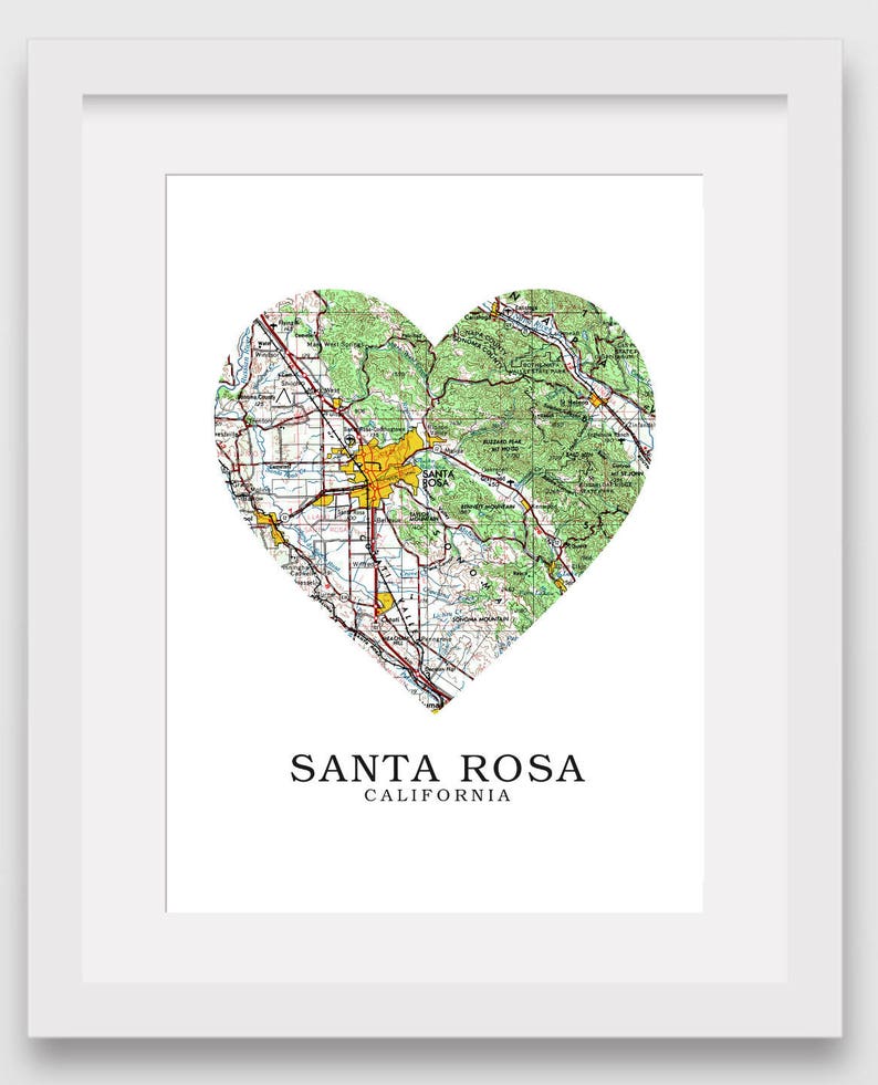Santa Rosa Map Heart Print Santa Rosa Map Art California | Etsy