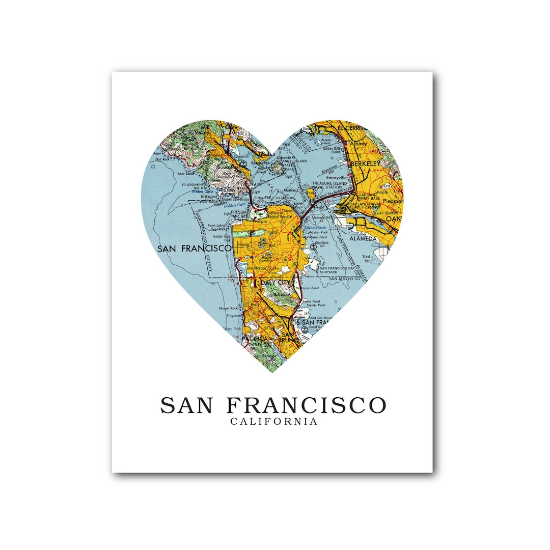 San Francisco Map Heart Print, San Francisco Map Art, California Map ...