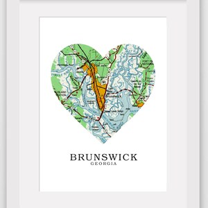 Brunswick Map Heart Print, Brunswick Map Art, Brunswick Georgia Map ...