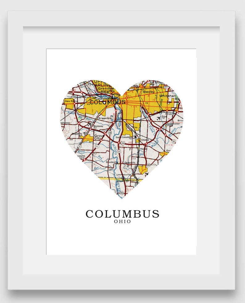 Columbus Map Heart Print Columbus Map Art Columbus Map - Etsy
