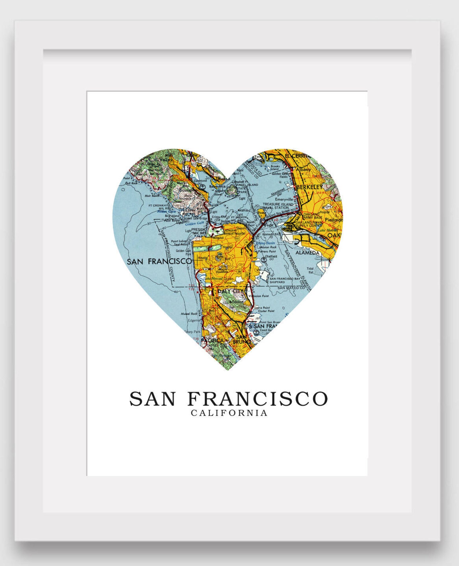 San Francisco Map Heart Print San Francisco Map Art | Etsy