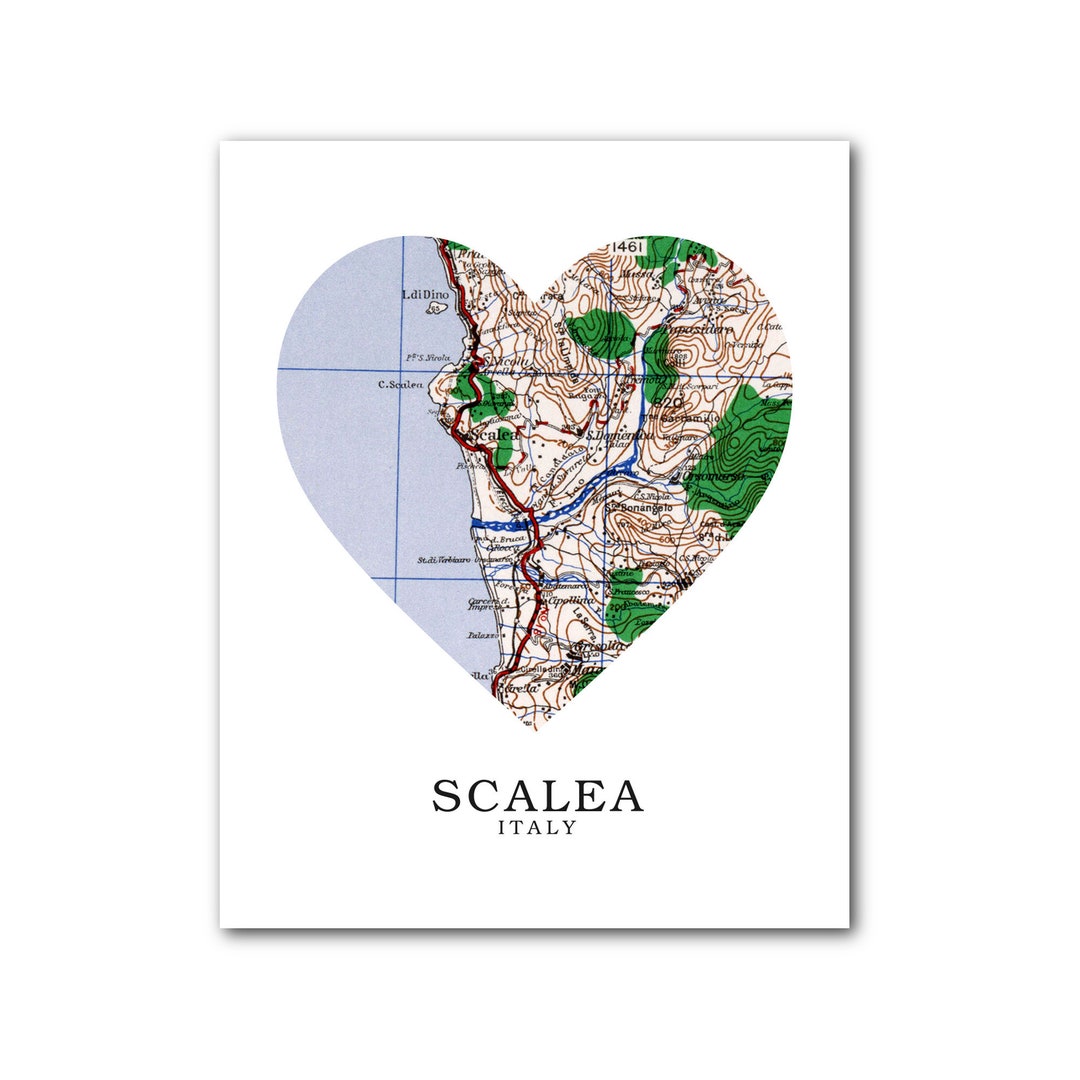 Scalea Map Heart Print, Italy Map, Scalea Italy Map, Heart Map Print ...