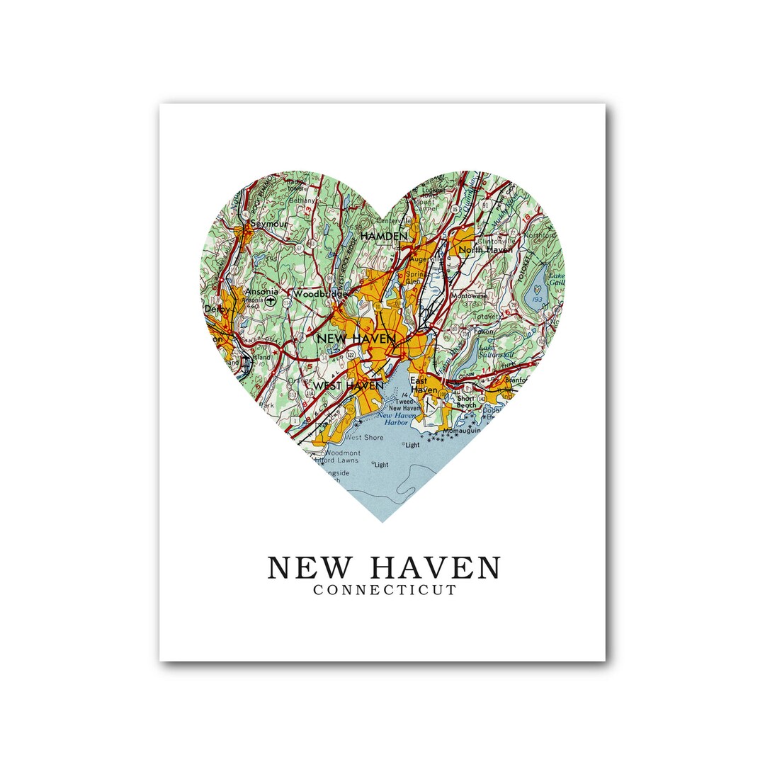 New Haven Map Heart Print, New Haven Map Art, Connecticut Map, Heart ...