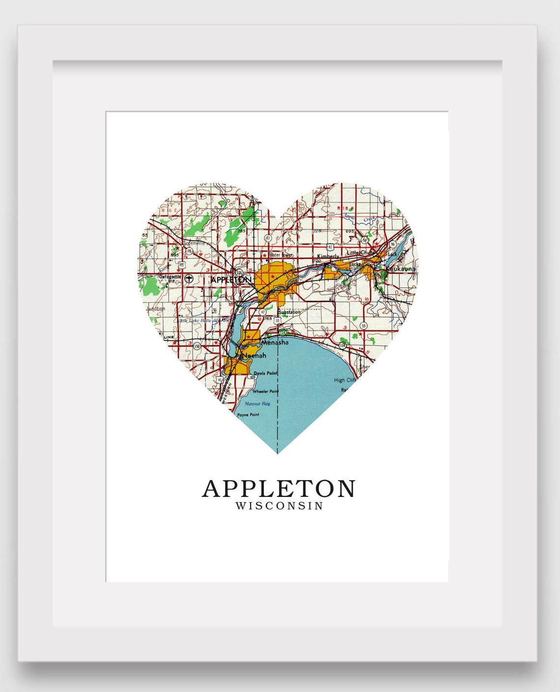 Appleton Wisconsin Map Heart Print Appleton Map Art Appleton - Etsy