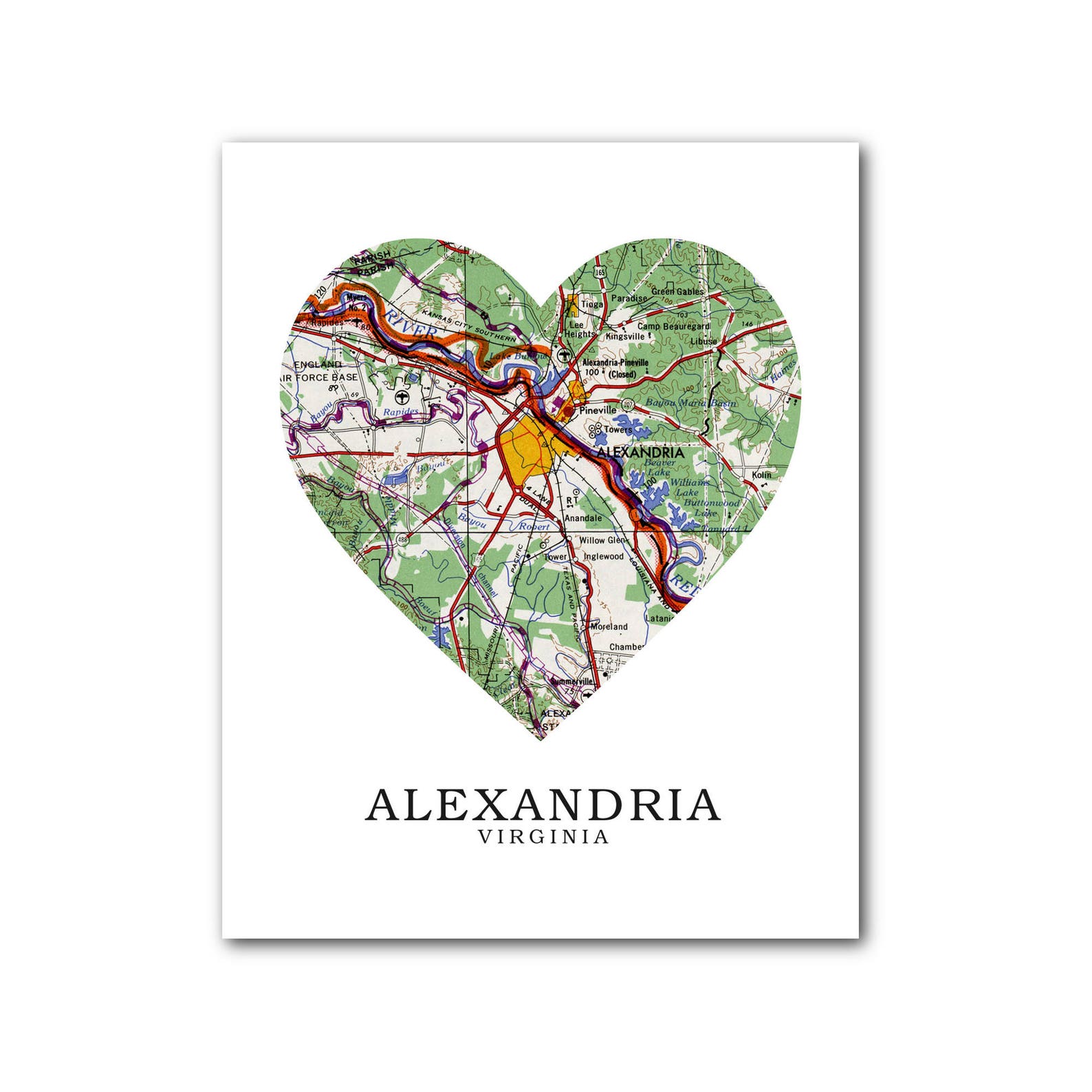 Alexandria Virginia Map Heart Print Alexandria Map Art | Etsy