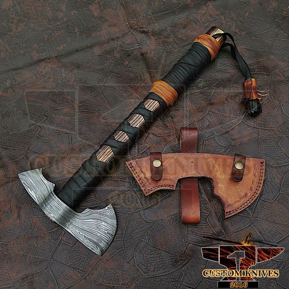 Very nice hand forged axe with leather wrap wooden handle best | Etsy