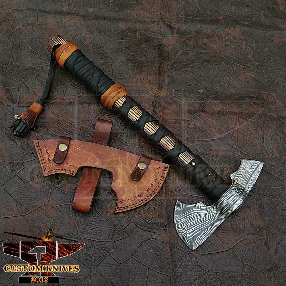 Very nice hand forged axe with leather wrap wooden handle best | Etsy