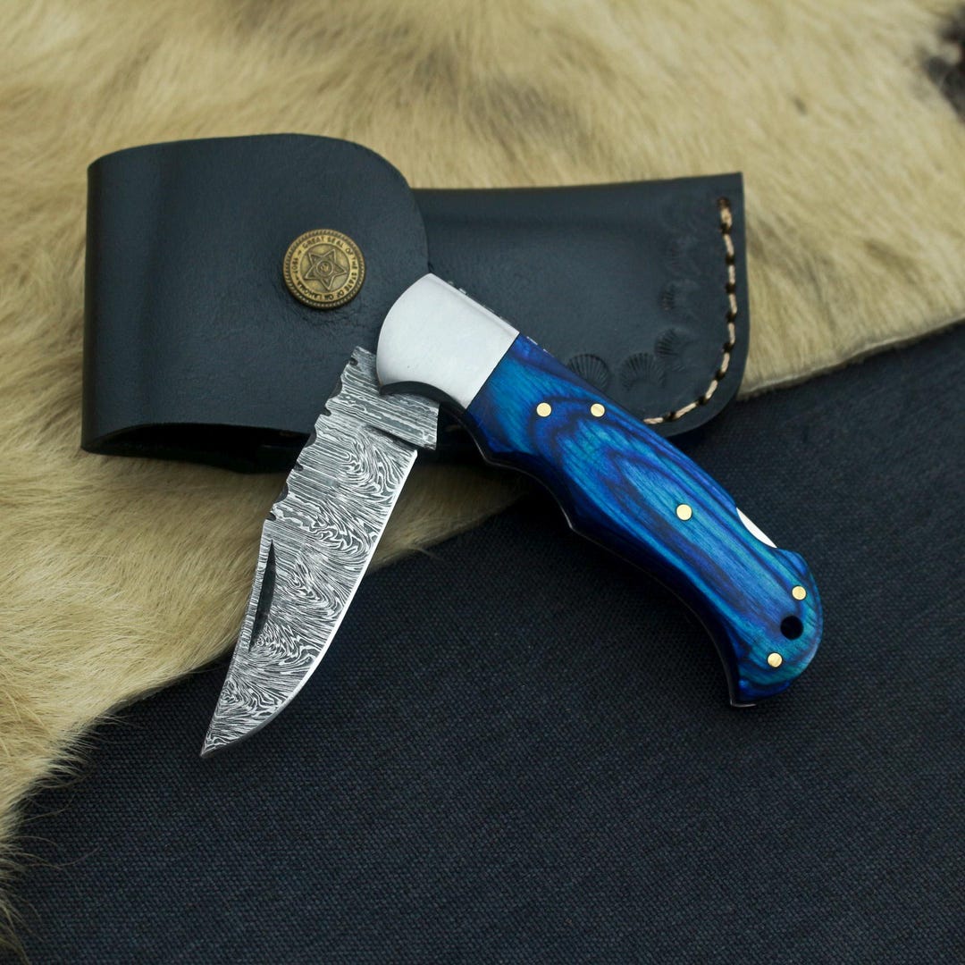 Damascus Folding Knife, Small Pocket Knife ,handmade Knife and Gift for ...